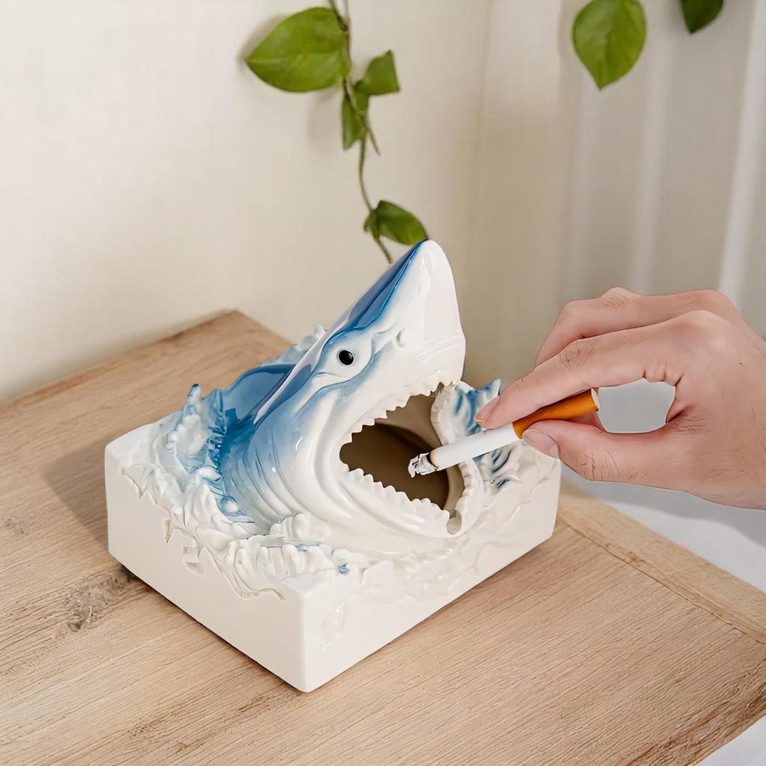 Ceramic Shark Ashtray – Funny Ocean-themed Ash Tray With 3D Shark ...