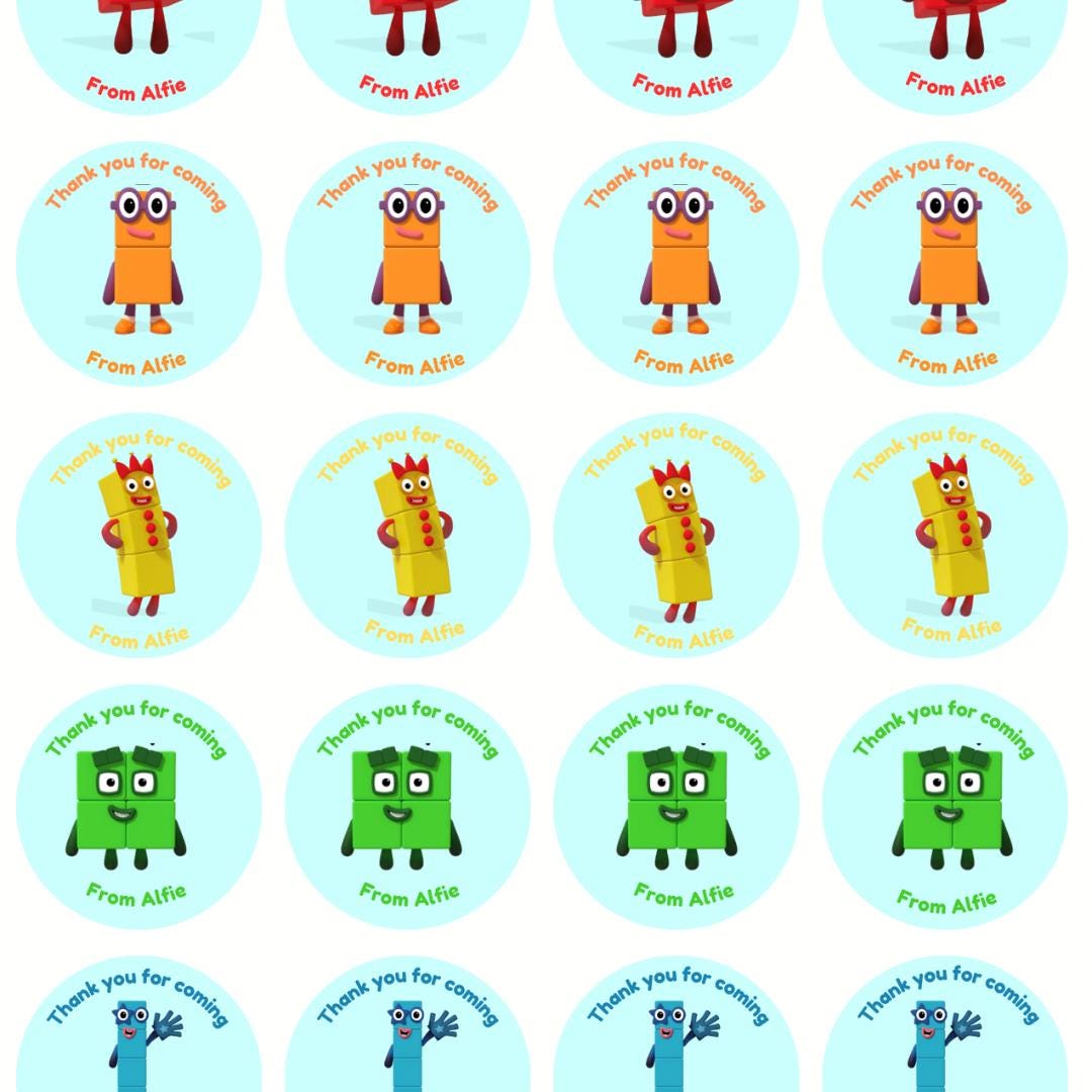 20 Personalised Numberblocks Thank You Stickers – Custom Name Party ...