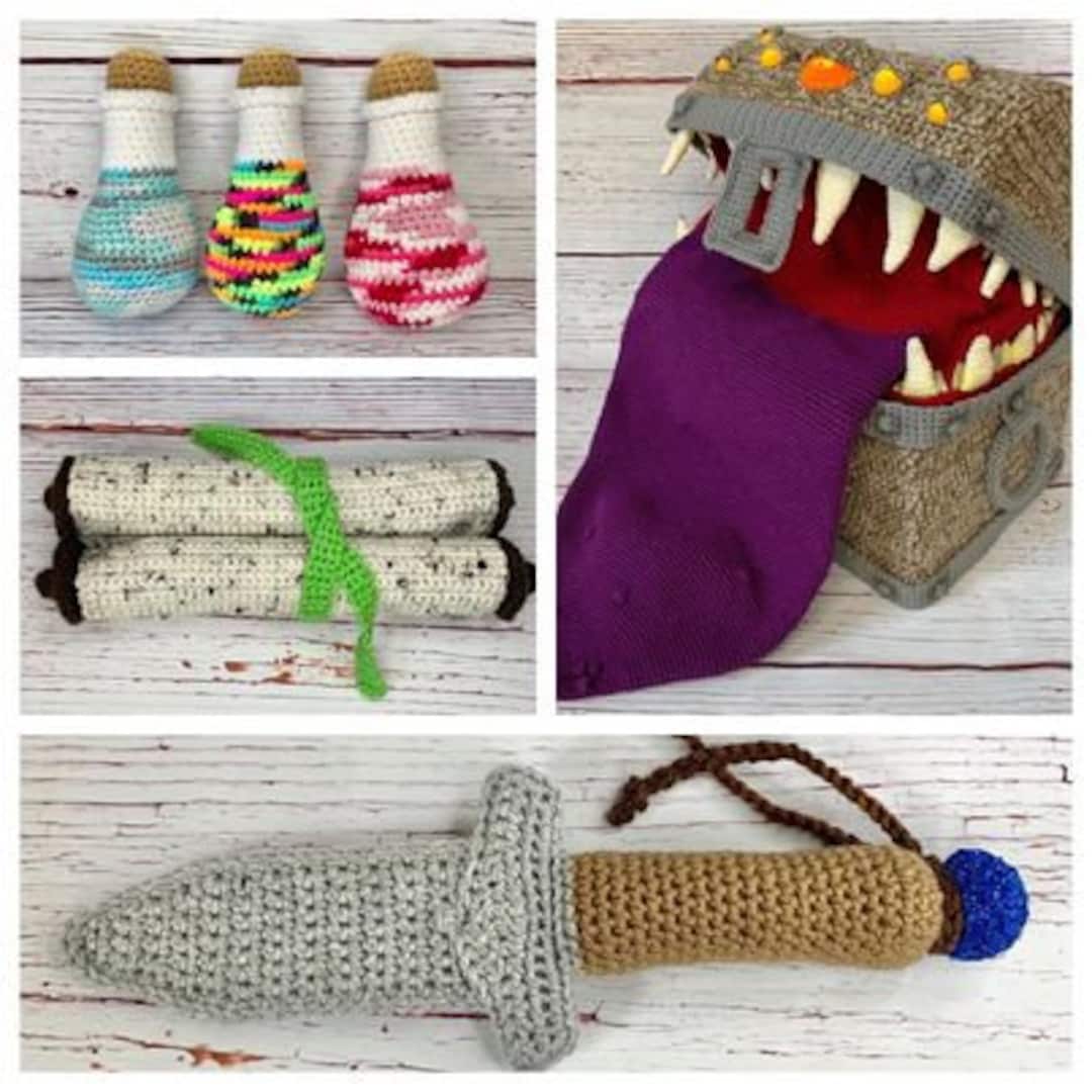Bundle: CROCHET PATTERN ONLY Mimic Treasure Chest, Potion Bottle, Magic ...