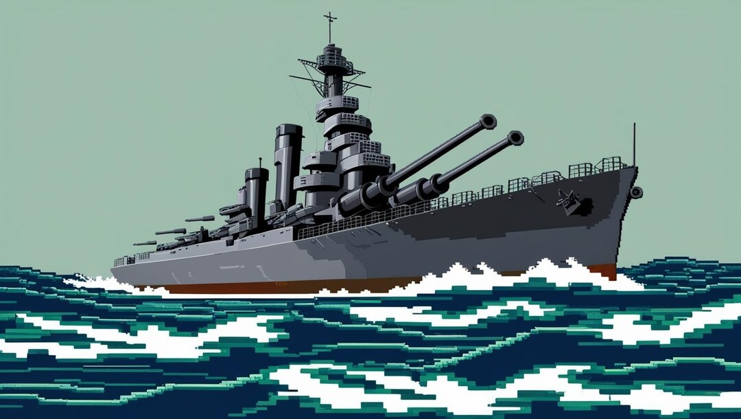 Pixel Battleship in Choppy Seas - Retro Pixel Art Digital Download JPG ...