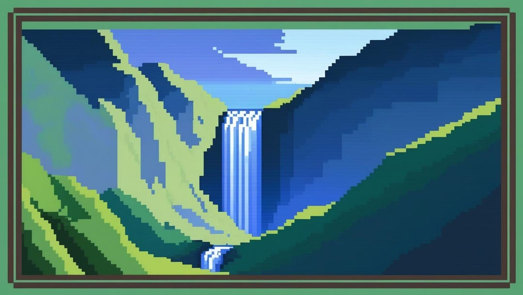 Pixel Waterfall Wallpaper - Serene Retro Pixel Art Digital Download JPG ...