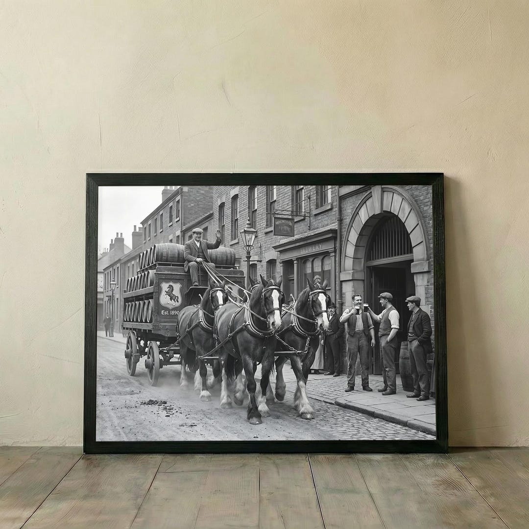 Vintage Brewery Horse Cart Print, Victorian Draft Horses Wall Art ...