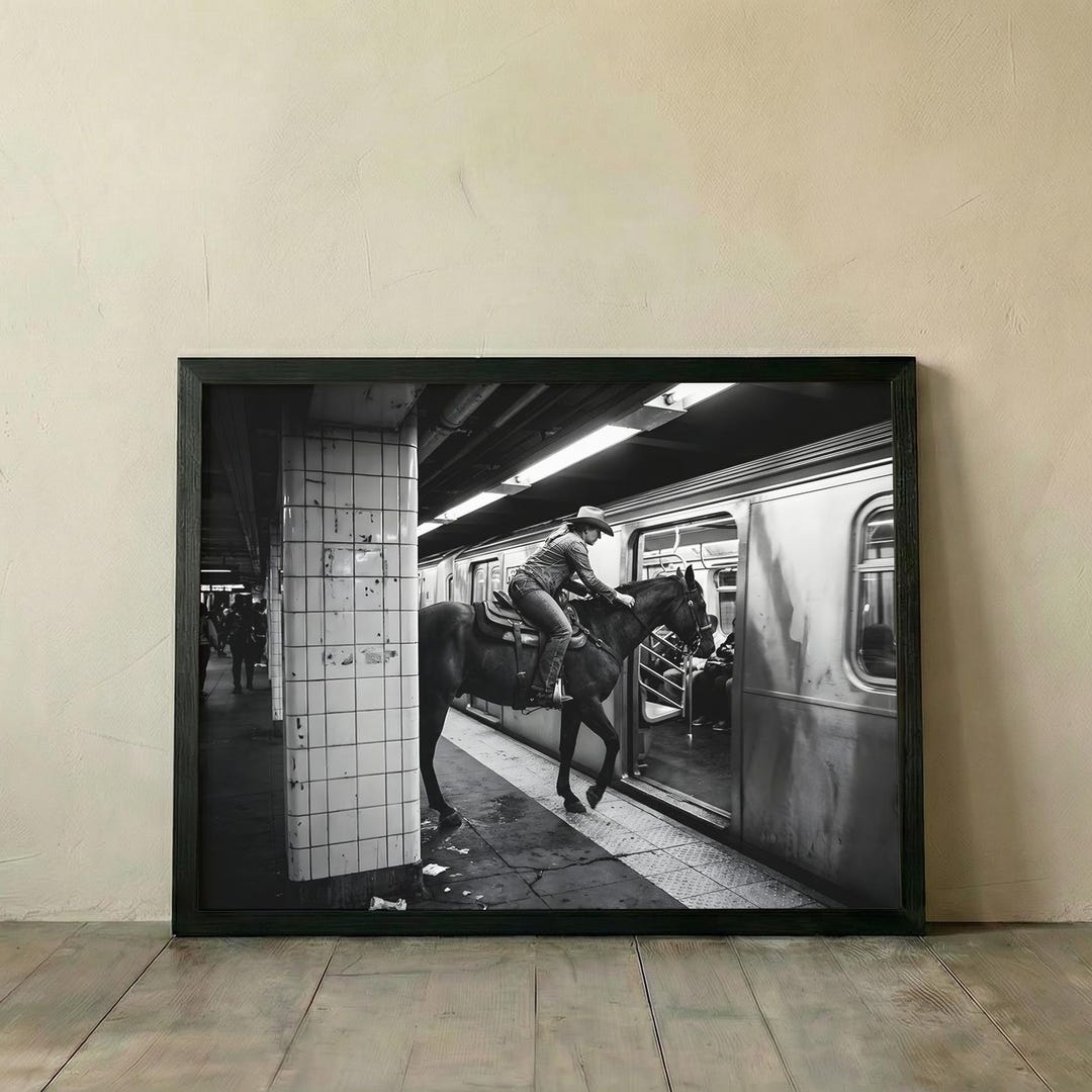 Urban Cowboy Subway Art, Horse Rider Photography, Black White Western ...