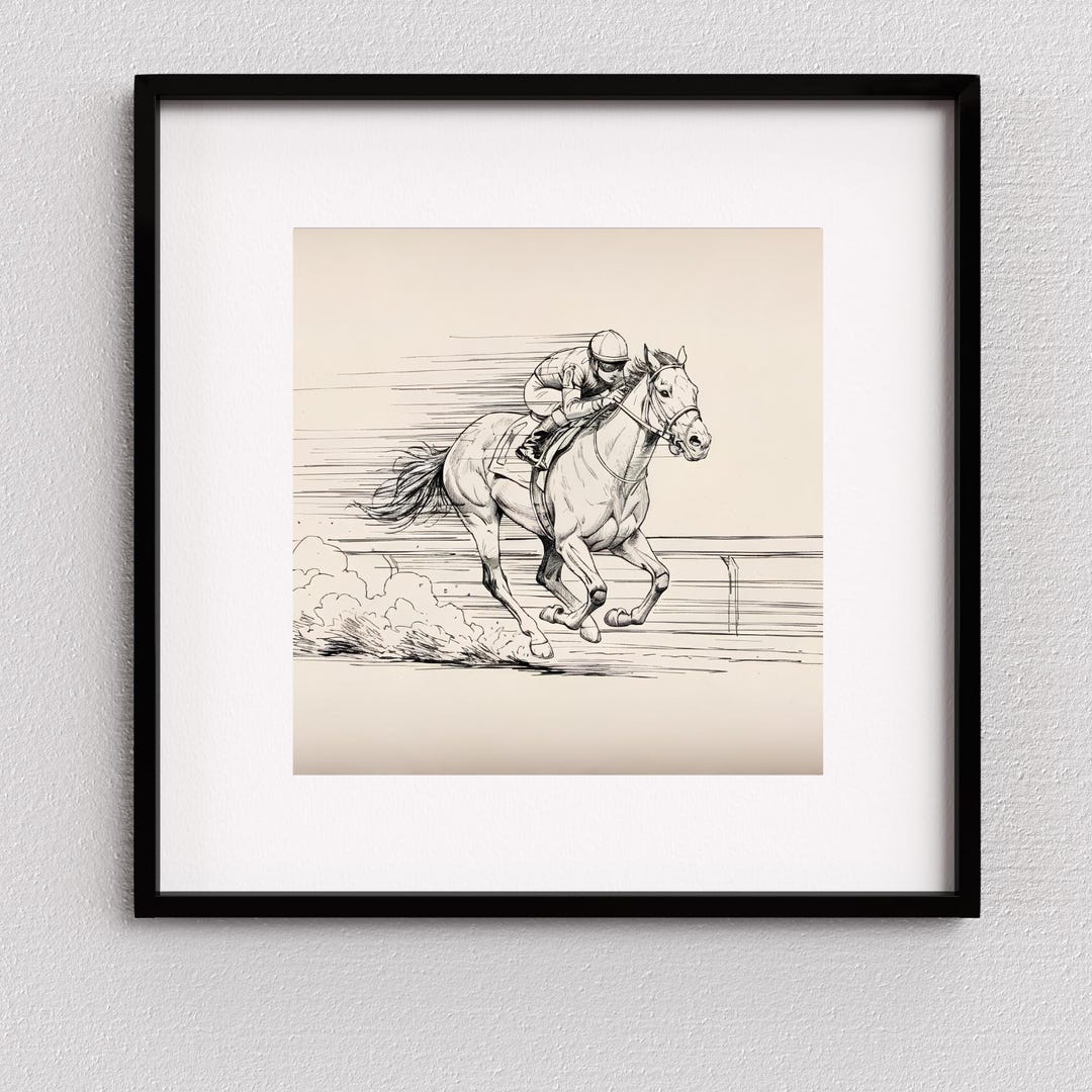 Race Horse Art Print, Equestrian Line Art, Minimalist Illustration ...