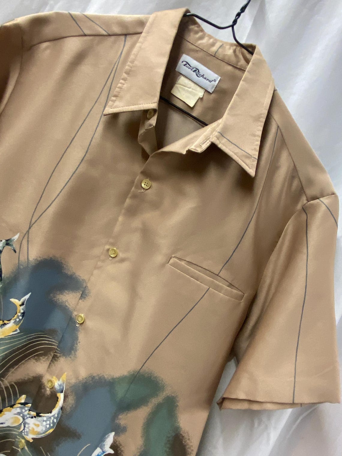 Tori Richards Mens Shirt M Tan With Multiple Koi Fish Short Sleeve - Etsy