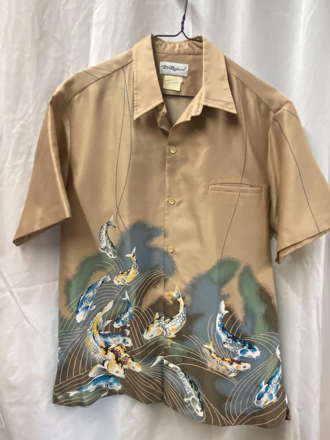 Tori Richards Mens Shirt M Tan With Multiple Koi Fish Short Sleeve - Etsy