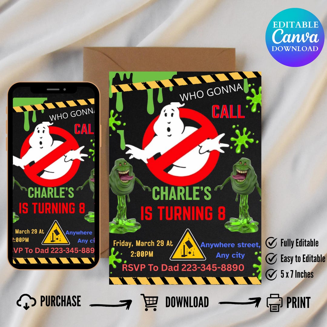 Ghostbusters Birthday Invitation, Printable Editable Invite, Frozen ...