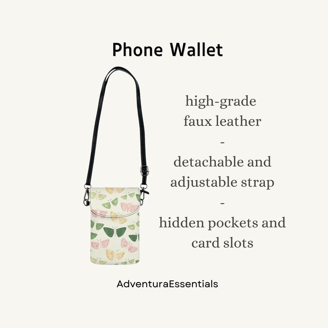 Mint Moths Faux Leather Phone Wallet – Compact Crossbody Purse With ...