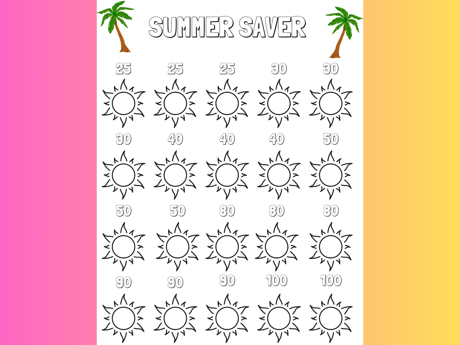 Summer Sun Savings Challenge | Money Saving Tracker | Budget Goal ...