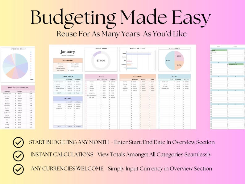 All-in-one Monthly Budget Spreadsheet | Google Sheets Financial Tracker ...