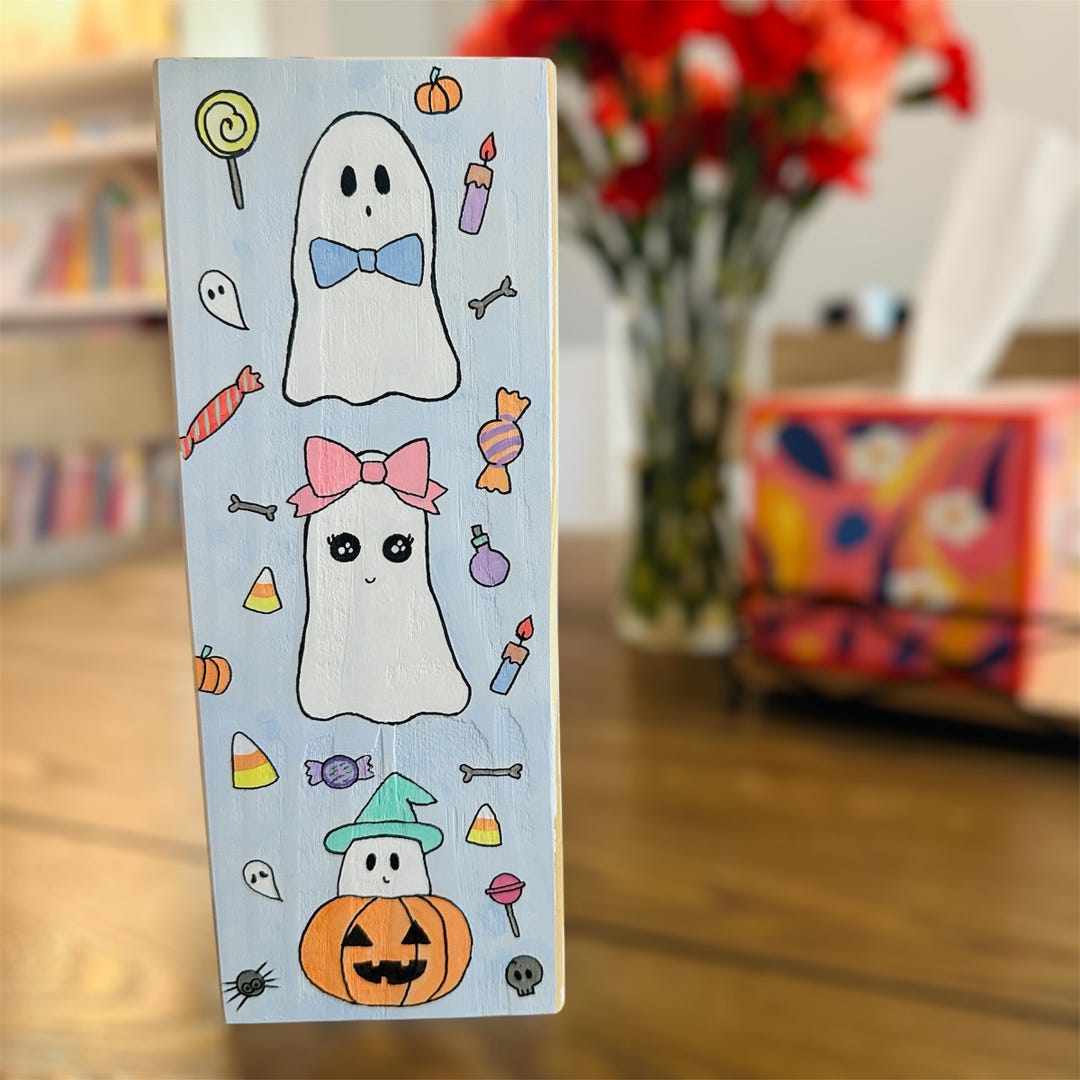 Hand-painted Ghost Family Halloween Wood Sign (decor) – Pastel Cute ...