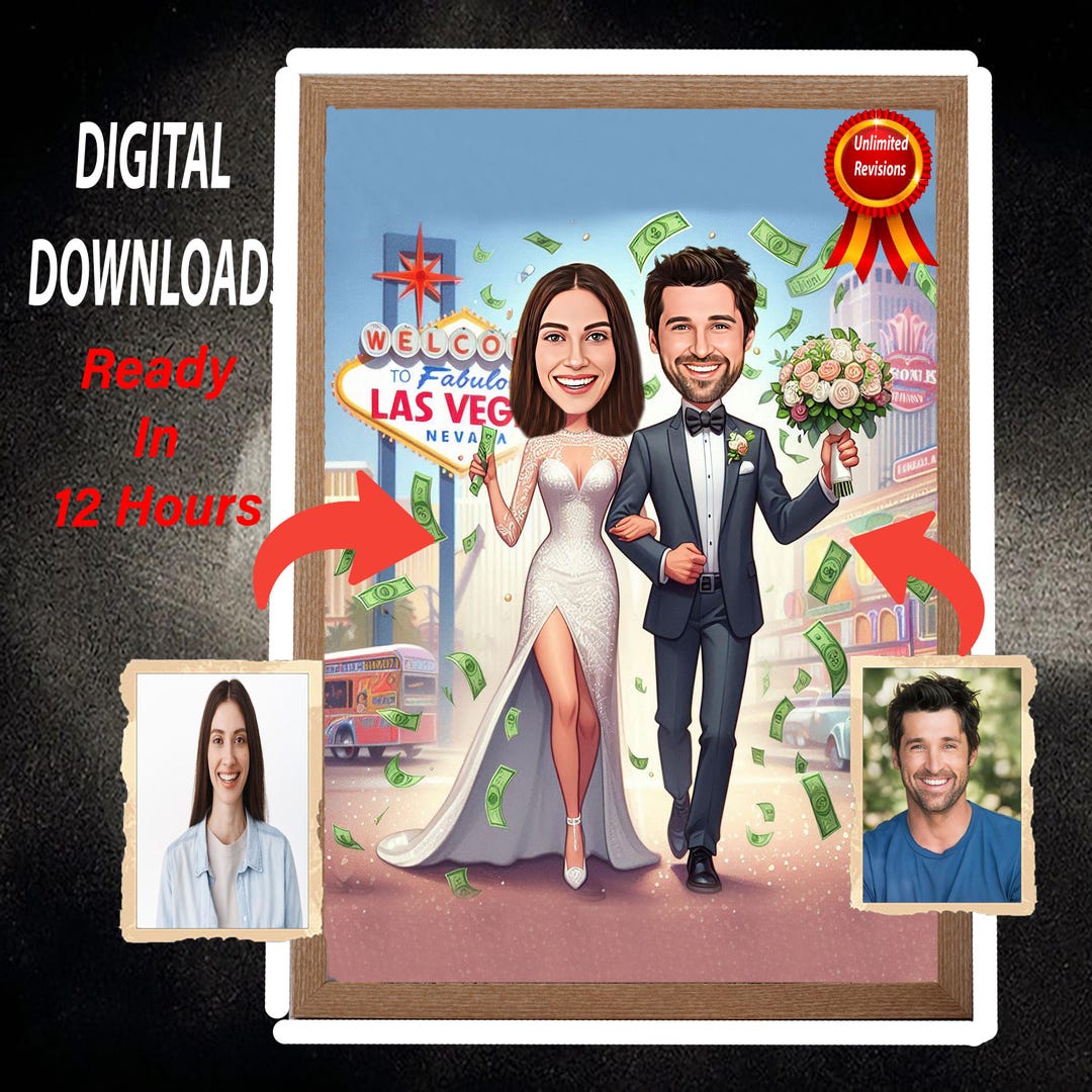 Custom Couple Cartoon Portrait, Personalized Caricature Drawing ...