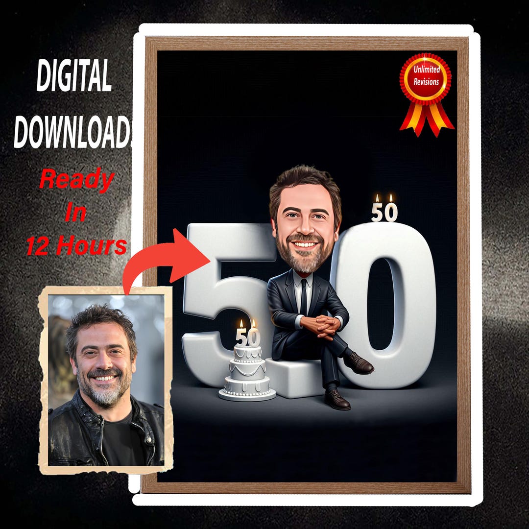 Personalised 50th Cartoon Portrait, Custom Happy Birthday Caricature ...
