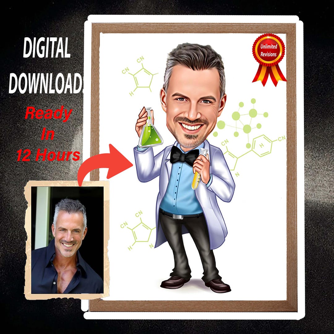 Custom Chemist Caricature Portrait, Chemist Cartoon, Gift for Chemist ...