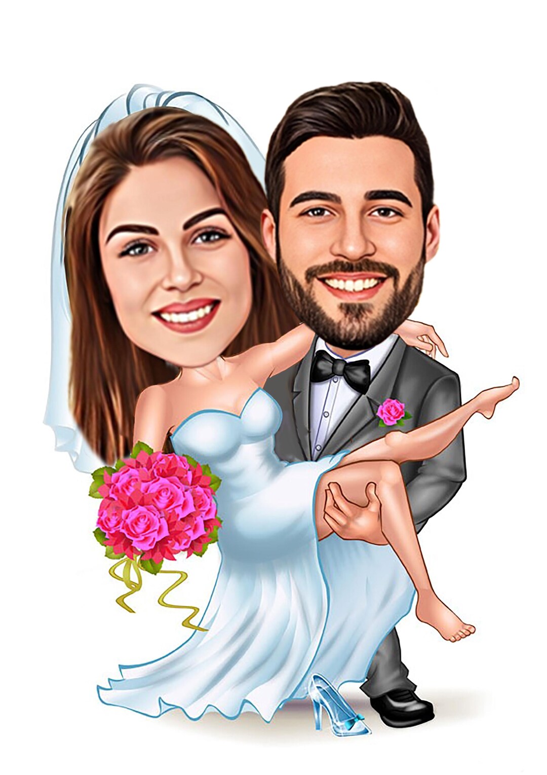 Personalized Wedding Cartoon Portrait, Custom Couple Caricature ...