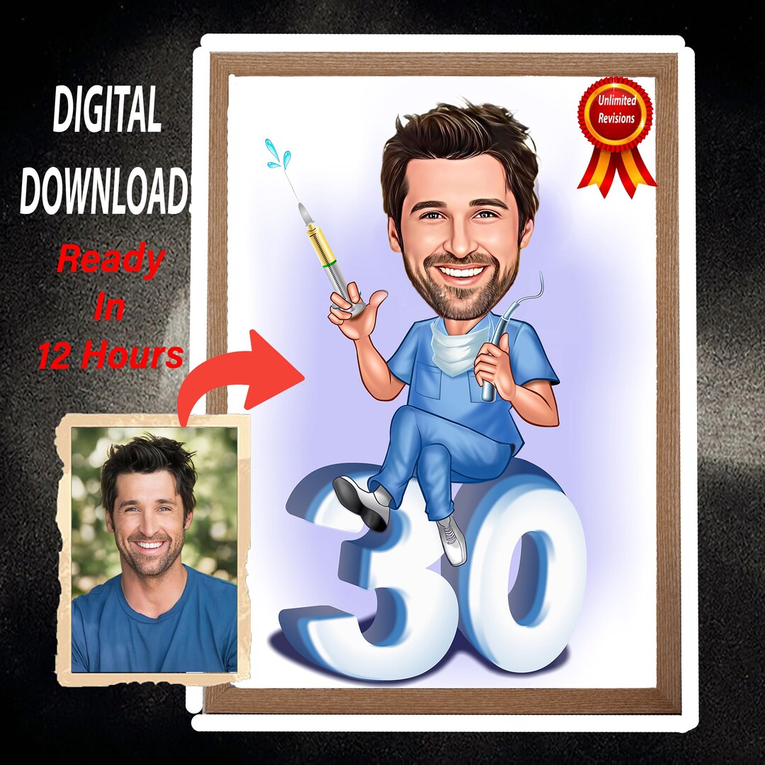 Personalised 30th Cartoon Portrait, Custom Happy Birthday Caricature ...