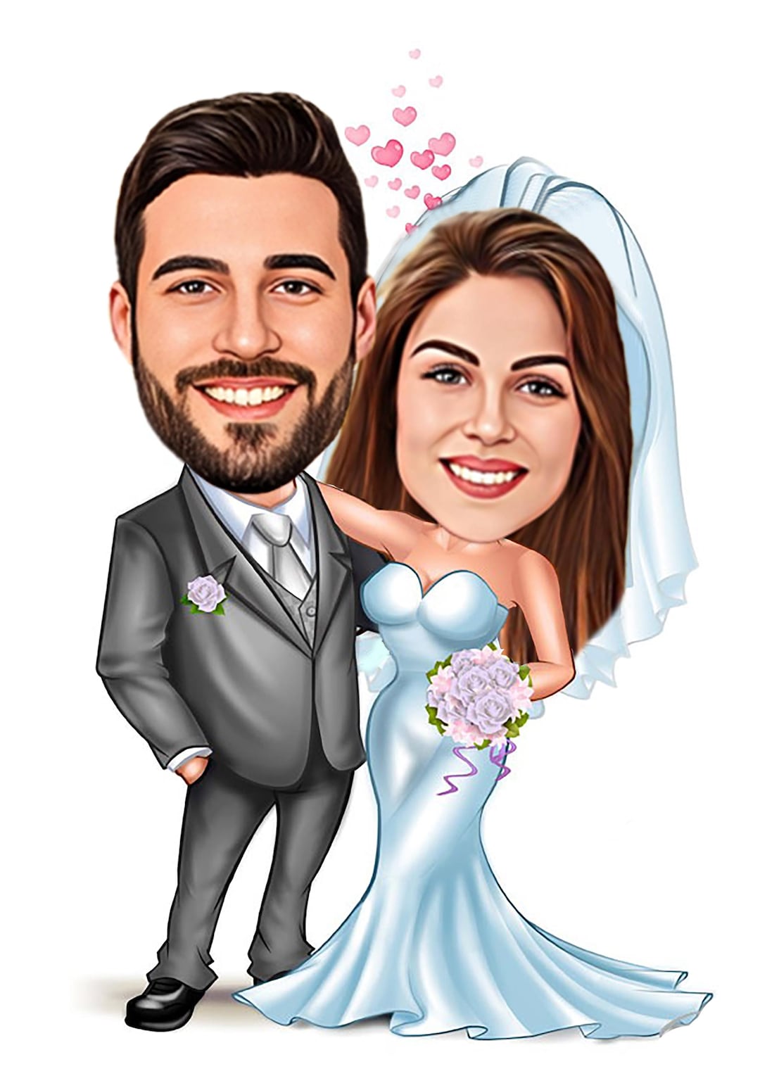 Custom Wedding Couple Caricature, Personalized Wedding Cartoon Portrait ...