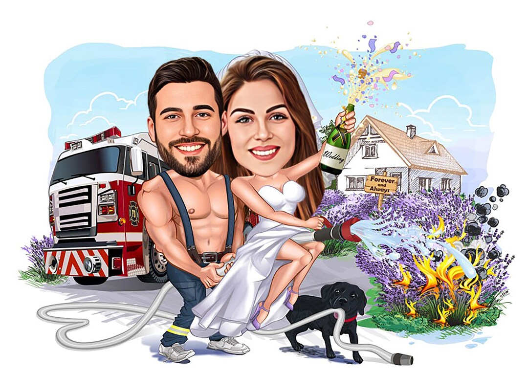 Custom Wedding Couple Cartoon Portrait,personalized Wedding Cartoon ...