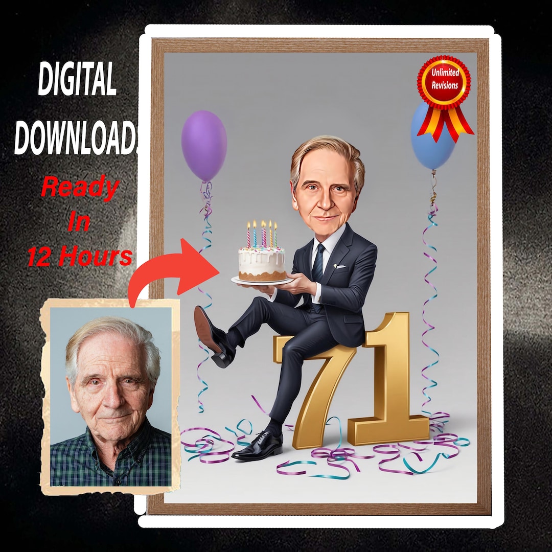 Customized 71st Birthday Caricature From Photos, Happy Birthday Cartoon ...