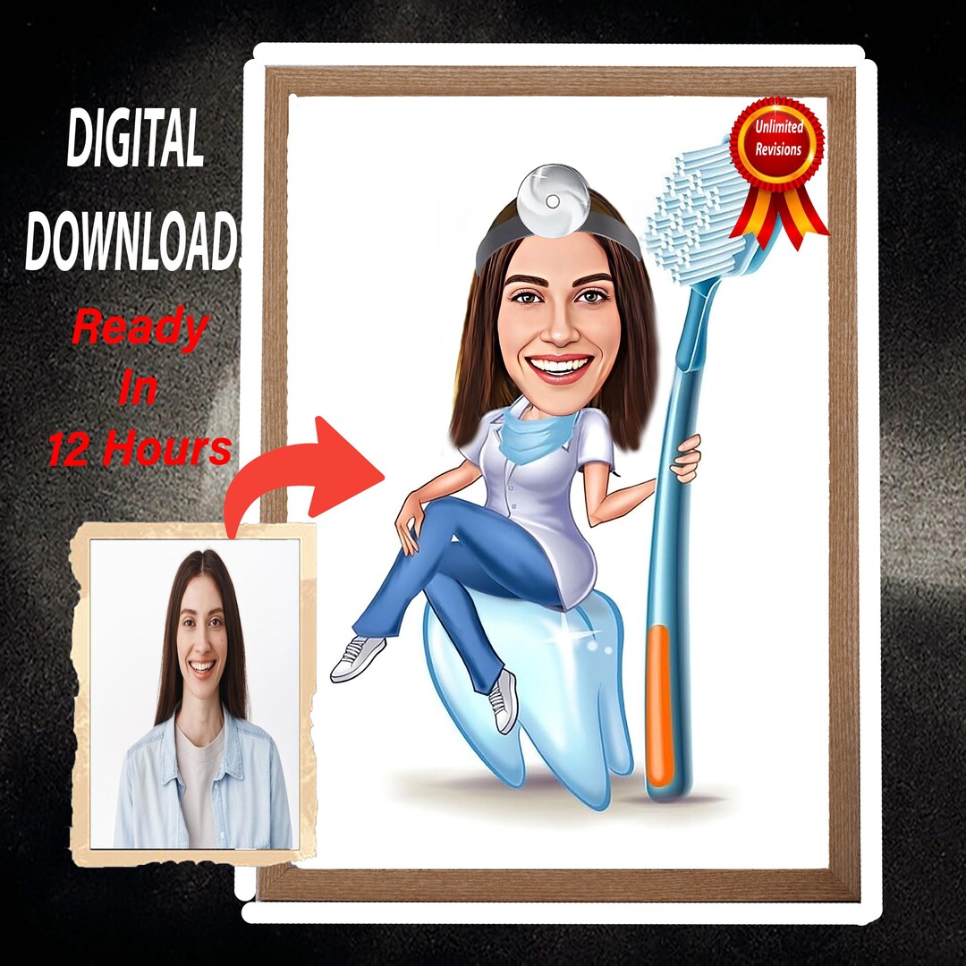 Custom Female Dentist Cartoon Portrait, Female Dentist Caricature ...