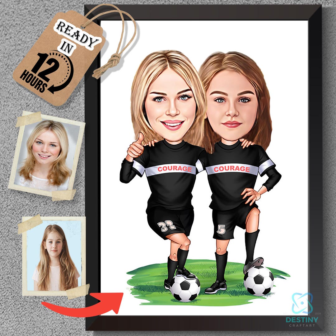 Personalized Female Soccer Players Cartoon Portrait, Funny Football ...