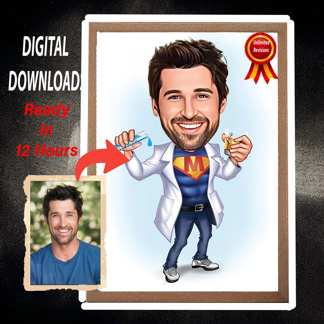 Personalized Chemist Cartoon Portrait, Chemistry Scientist Caricature ...