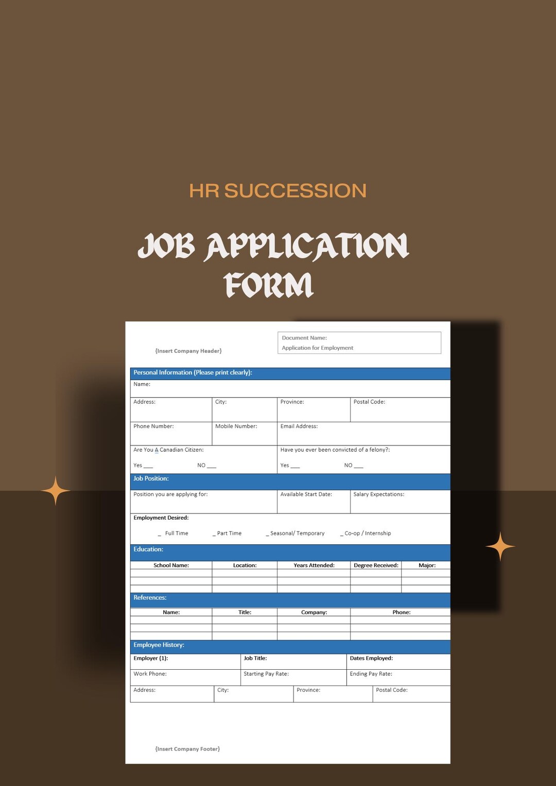 Job Application Form ; Editable Microsoft Word Document - Etsy