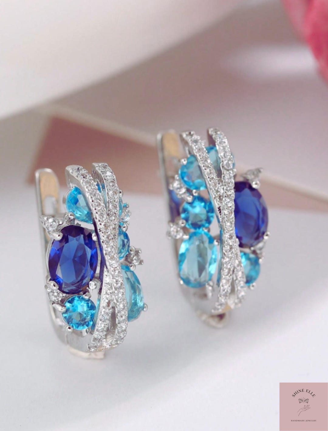 Multi Stone Hoop Earrings: Sterling Silver, Gold Plated With Crystal ...
