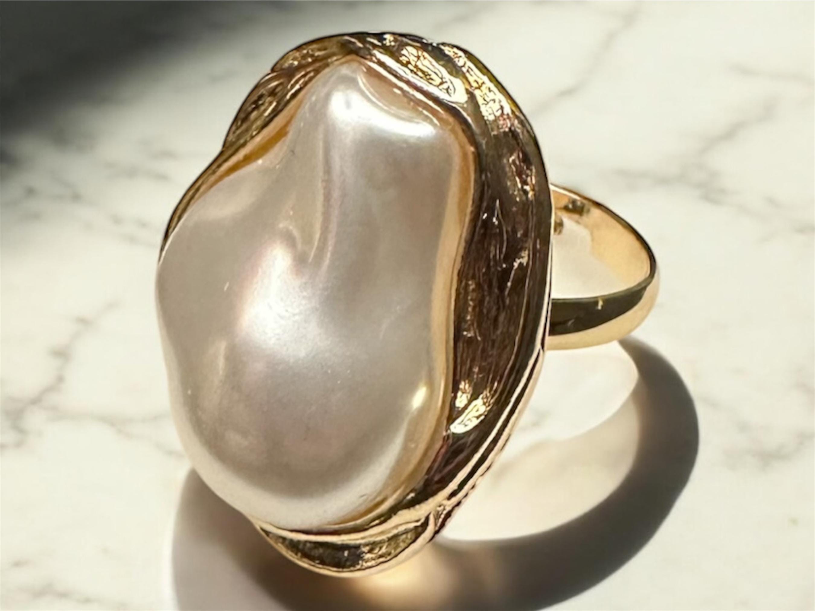 Baroque Pearl Ring: 18k Gold Plated Adjustable Iridescent Ring - Etsy