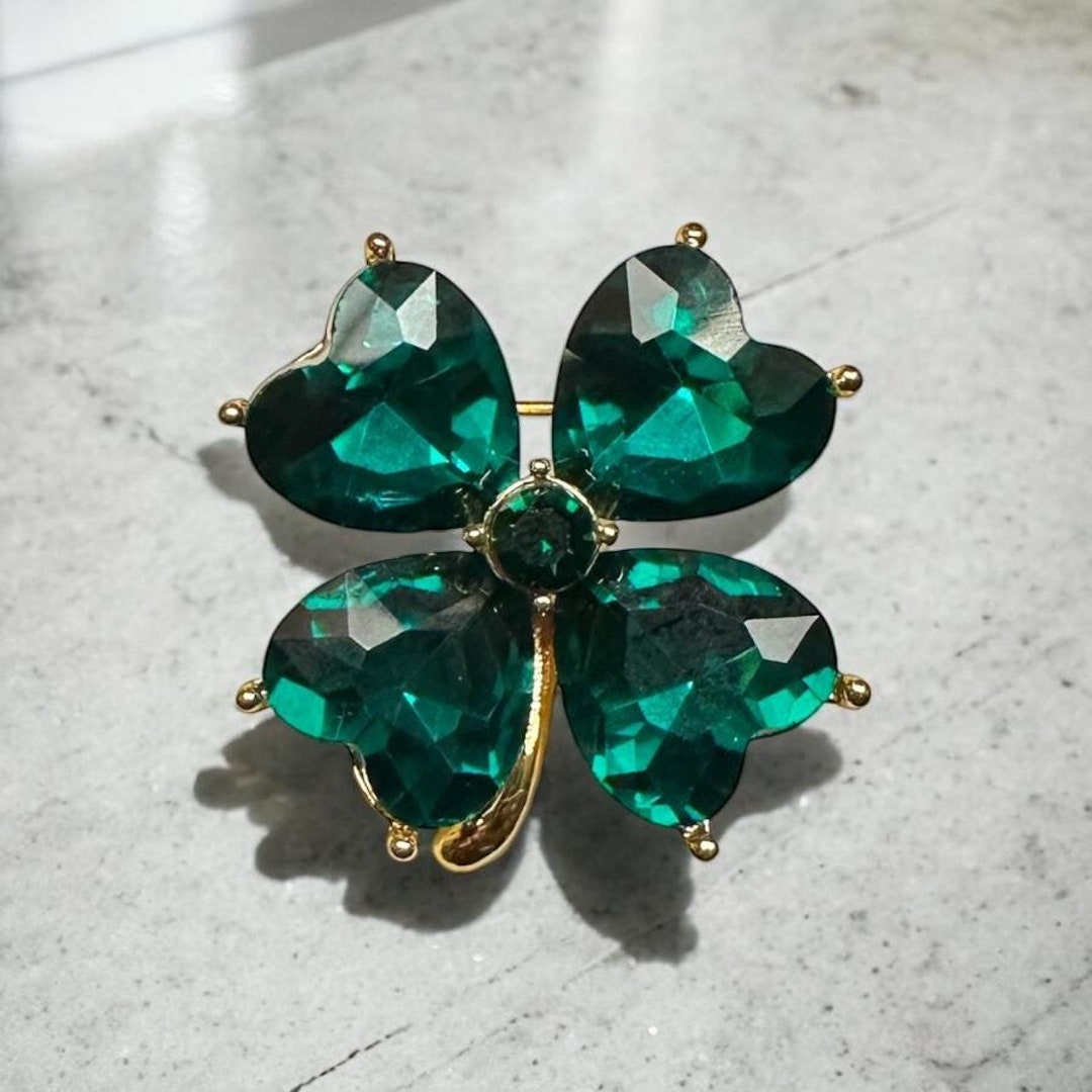 Crystal Rhinestone Clover Brooch: Vintage Style St Patrick's Day Pin - Etsy