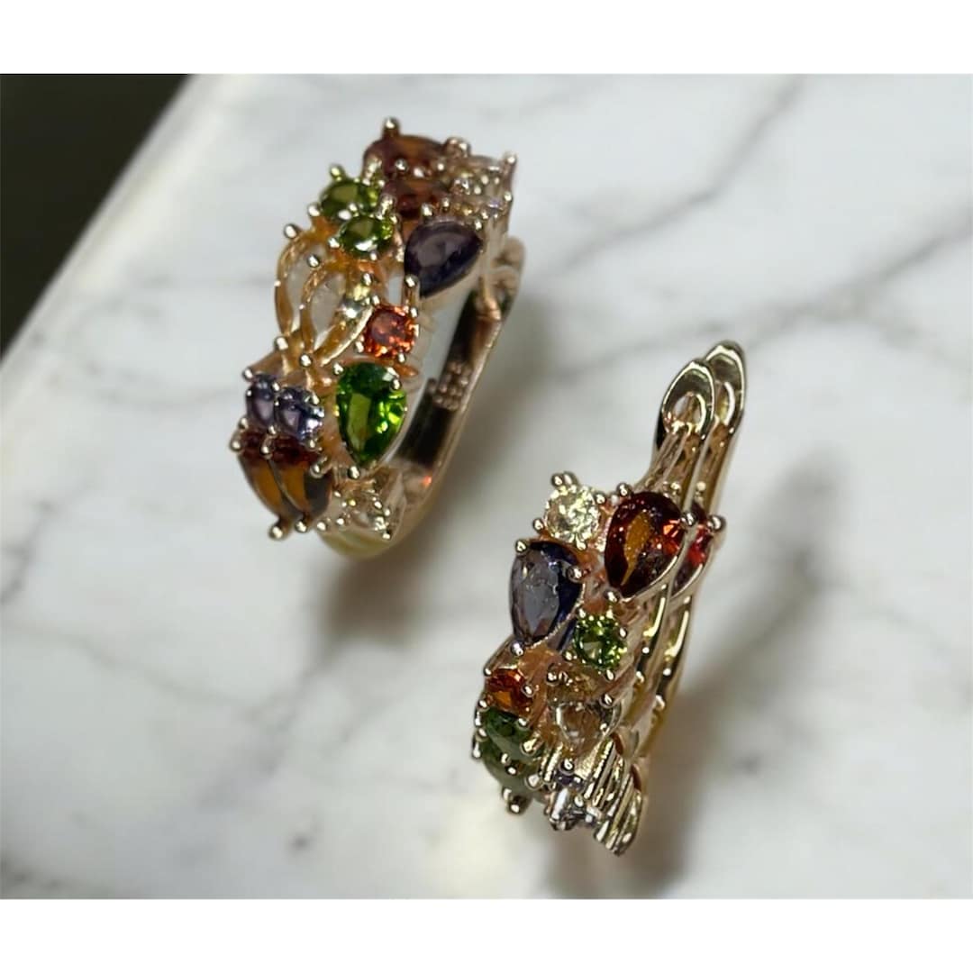 Multi Gemstone Hoop Earrings: Rose Gold Plated Sterling Silver - Etsy