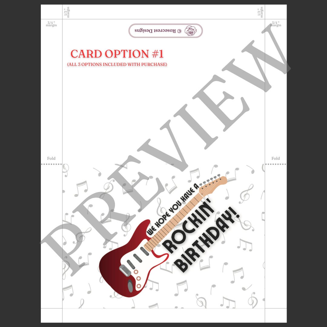 Rock & Roll Birthday Card | 3 Options Included in PDF Printable File ...