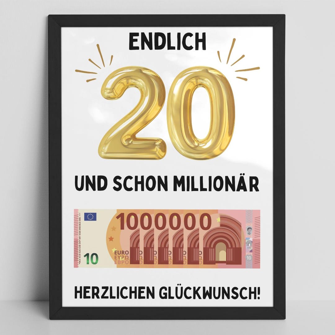 Cash Gift 20th Birthday Gift to Print Yourself Digital Download PNG JPG ...