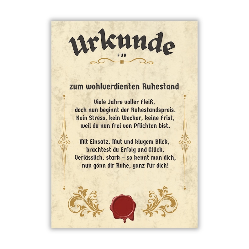 Entlassungsurkunde Beamte Ruhestand