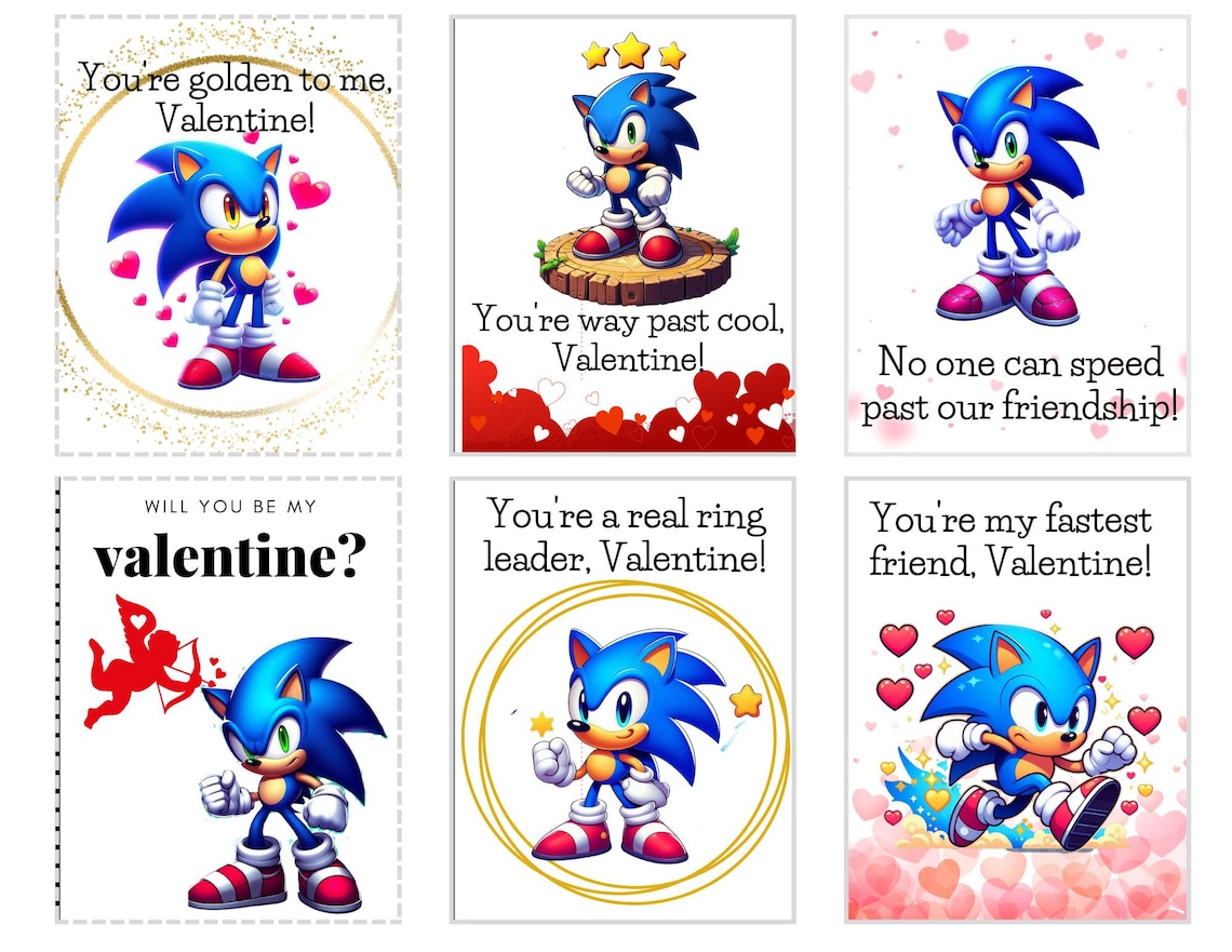 Sonic the Hedgehog Valentine Cards, 12 Printable Digital Download Kids ...