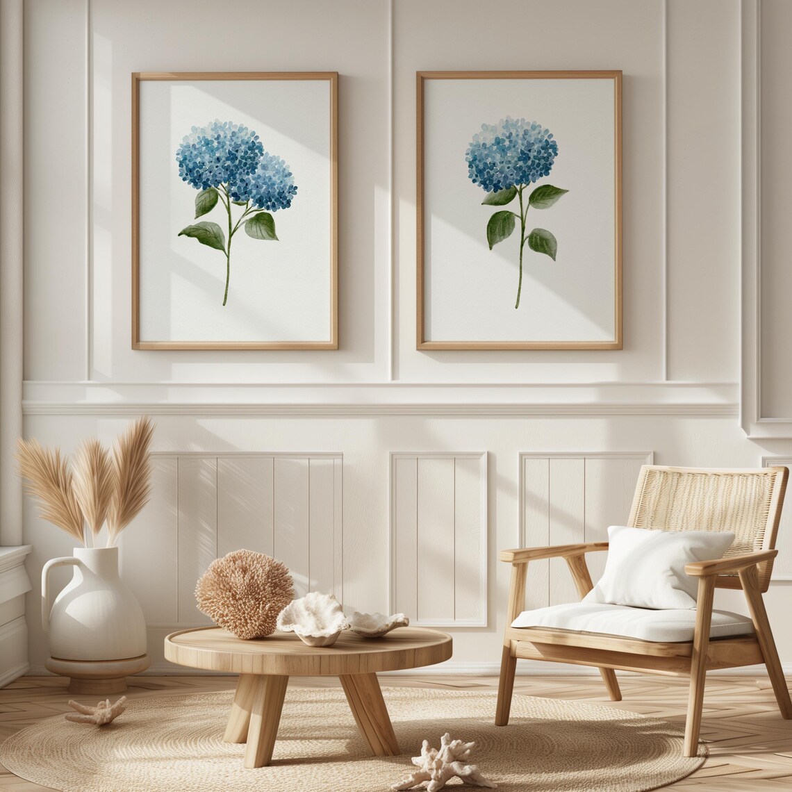 Set of 2 Blue Hydrangea Printable, Minimalist Wall Art, Big Flower Art ...