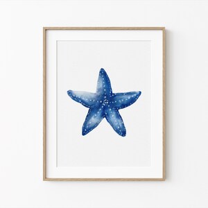 Navy Blue Starfish Printable Wall Art, Coastal Beach House Decor ...