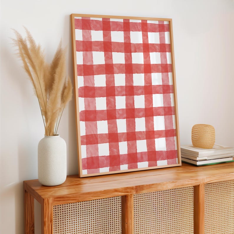 Watercolor Red Gingham PRINTABLE, Summer Printable Wall Art, July ...