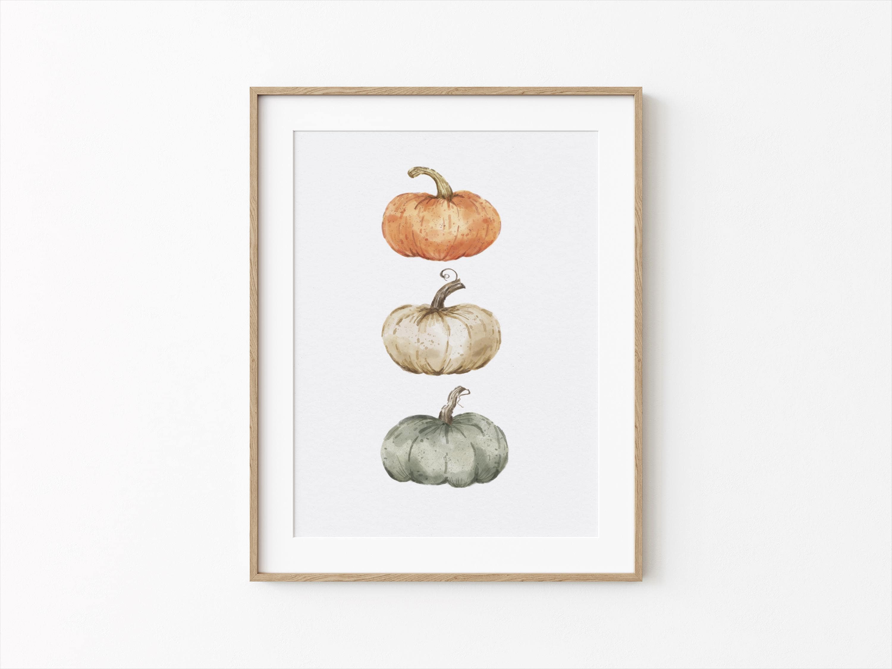 3 Pumpkins Printable Art, Pumpkin Print, Rustic Fall Print, Pumpkin ...