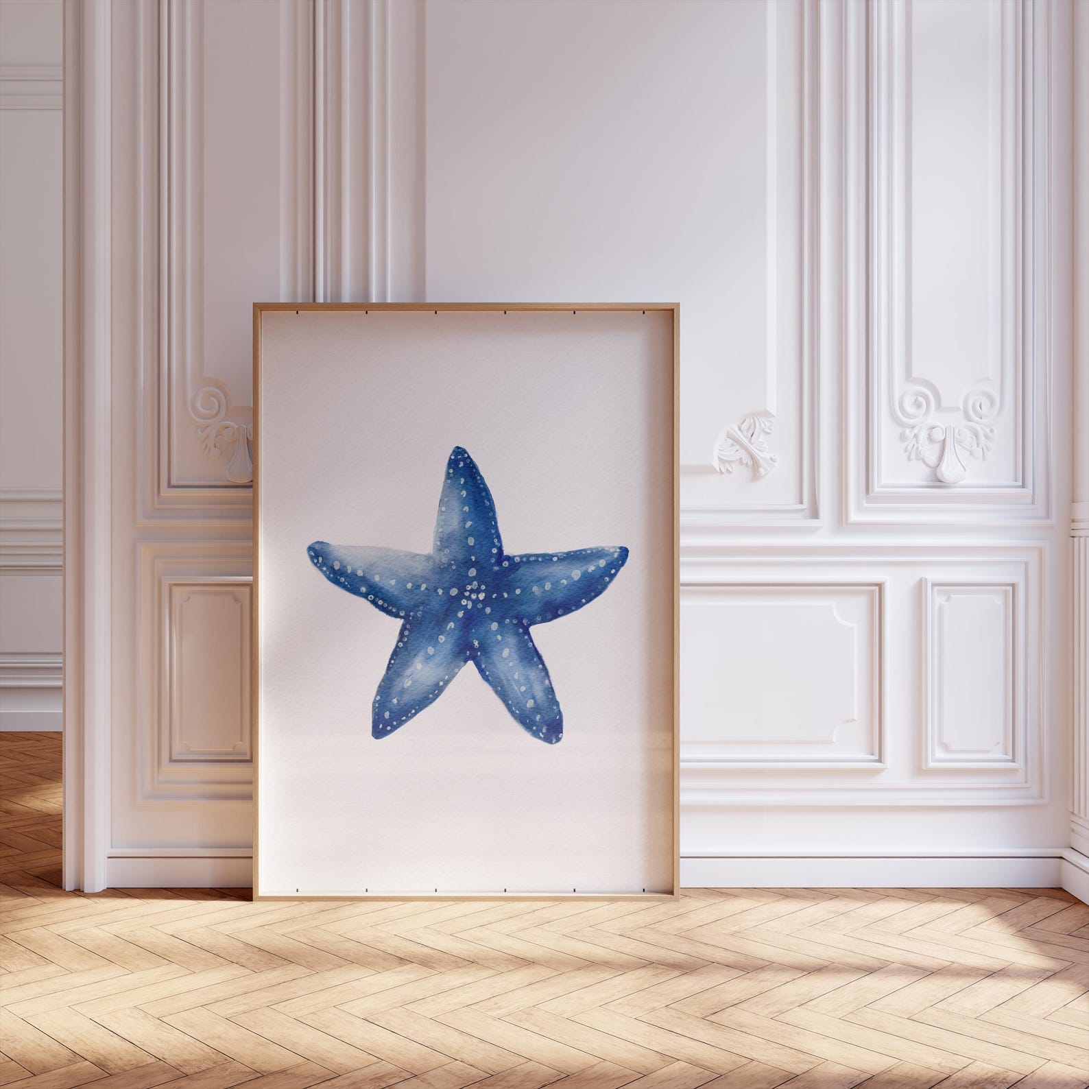 Navy Blue Starfish Printable Wall Art, Coastal Beach House Decor ...