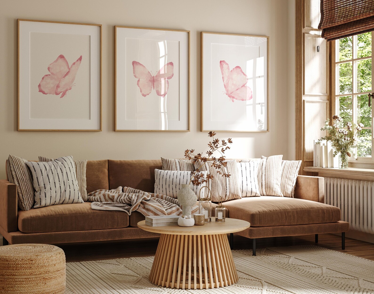 Set of 3 Blush Pink Butterflies Printable Art, Watercolor Butterfly ...