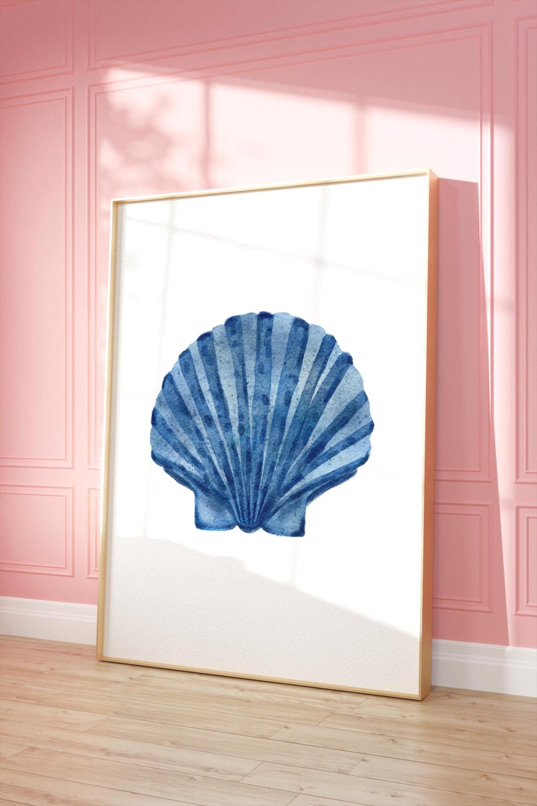 Navy Blue Scallop Shell Printable Wall Art, Coastal Beach House Decor ...