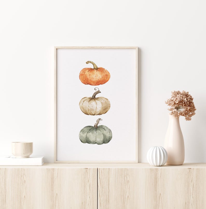 3 Pumpkins Printable Art, Pumpkin Print, Rustic Fall Print, Pumpkin ...