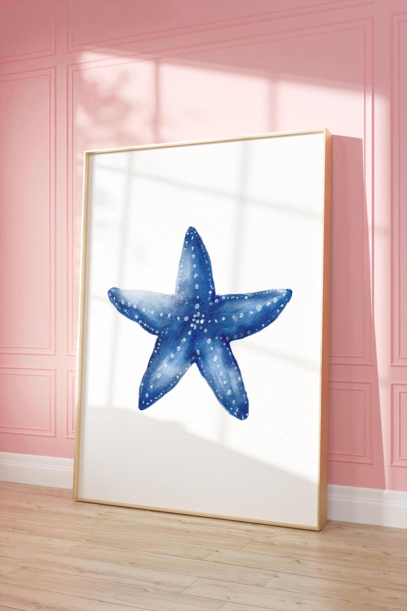 Navy Blue Starfish Printable Wall Art, Coastal Beach House Decor ...