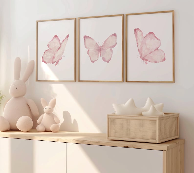 Set of 3 Blush Pink Butterflies Printable Art, Watercolor Butterfly ...