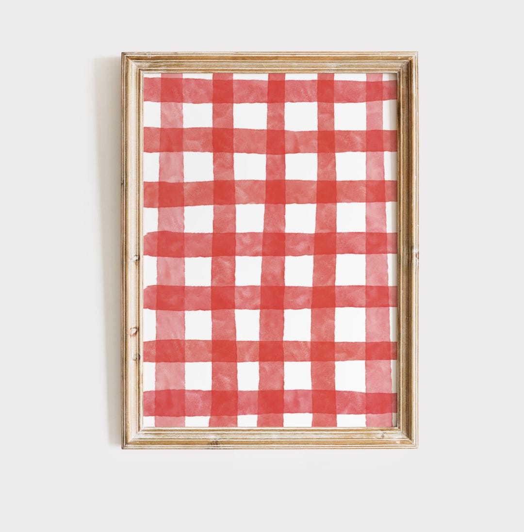 Watercolor Red Gingham PRINTABLE, Summer Printable Wall Art, July ...
