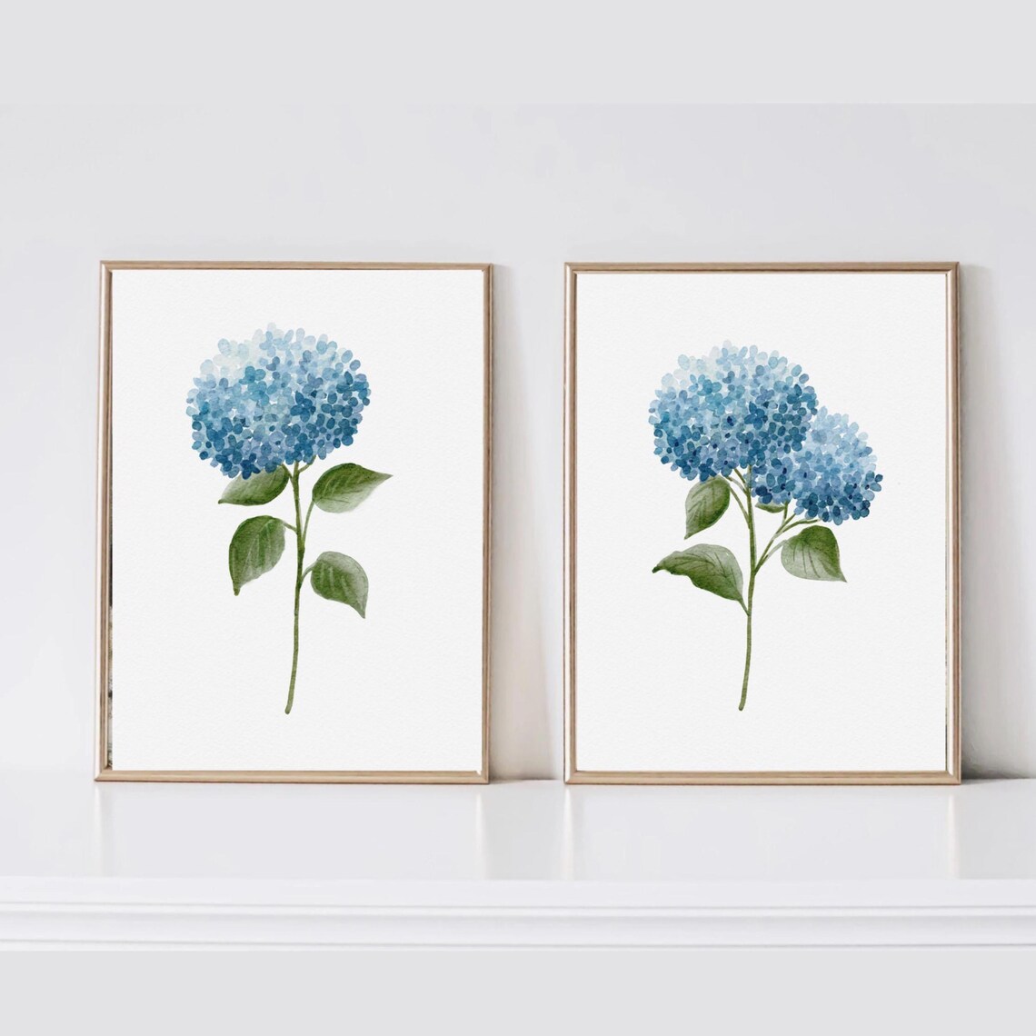 Set of 2 Blue Hydrangea Printable, Minimalist Wall Art, Big Flower Art ...
