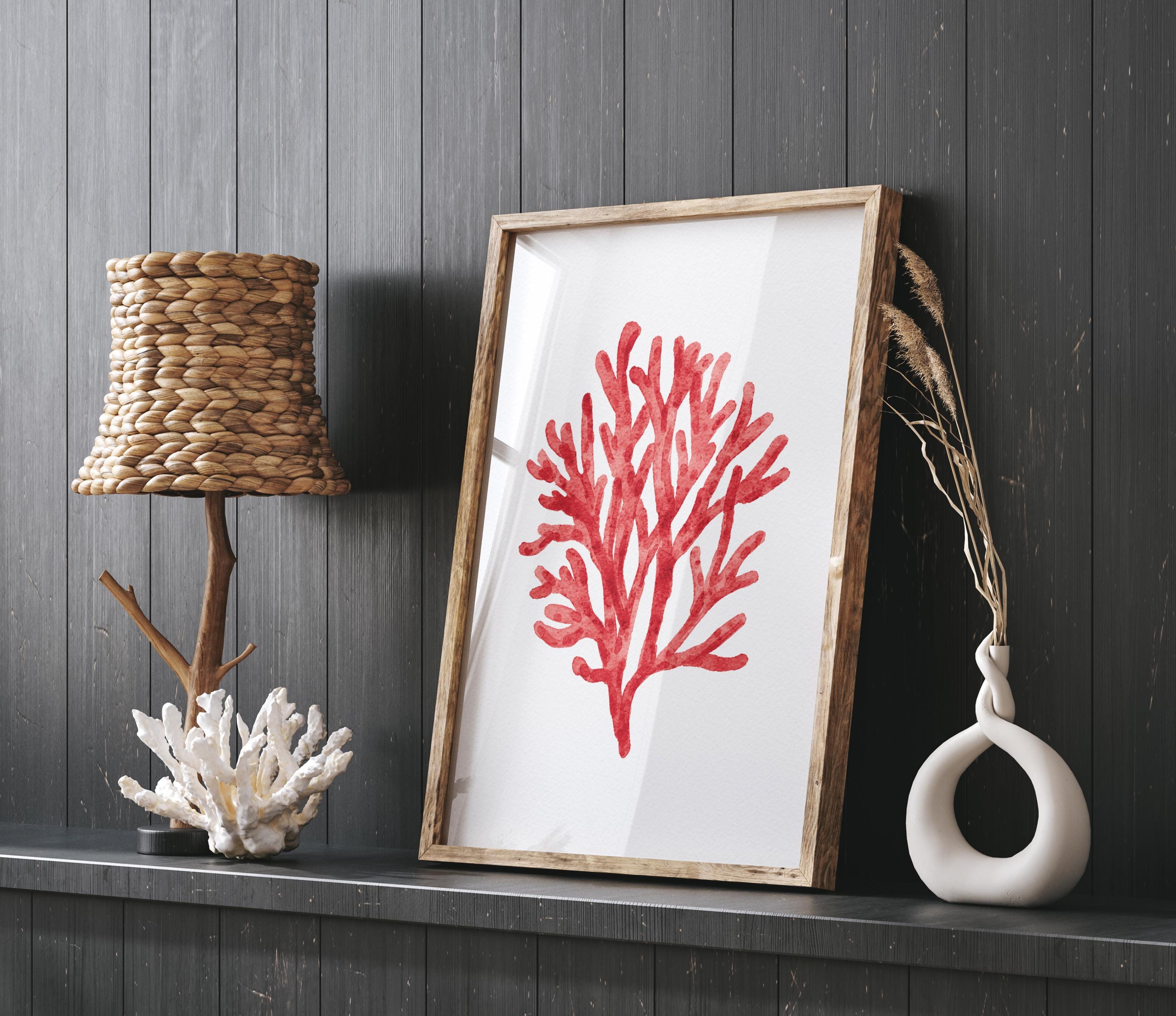Red Coral Seaweed Wall Art Printable Art, Minimalist Watercolor ...
