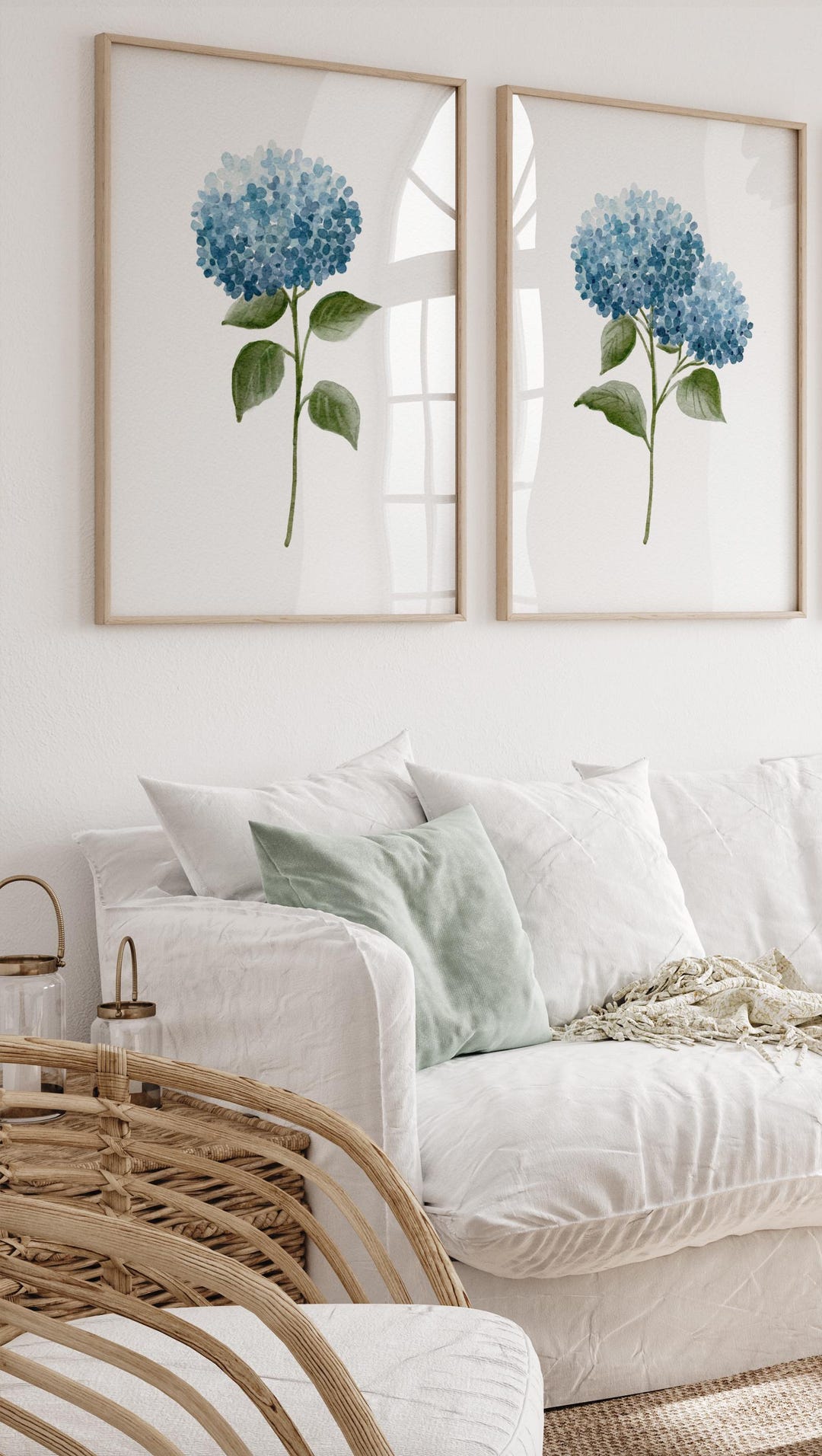 Set of 2 Blue Hydrangea Printable, Minimalist Wall Art, Big Flower Art ...