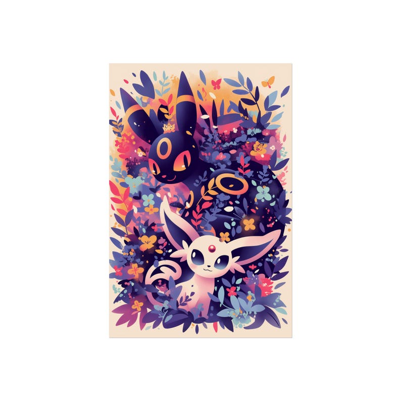 Pokemon Inspired Espeon & Umbreon Poster - Floral Eeveelutions ...